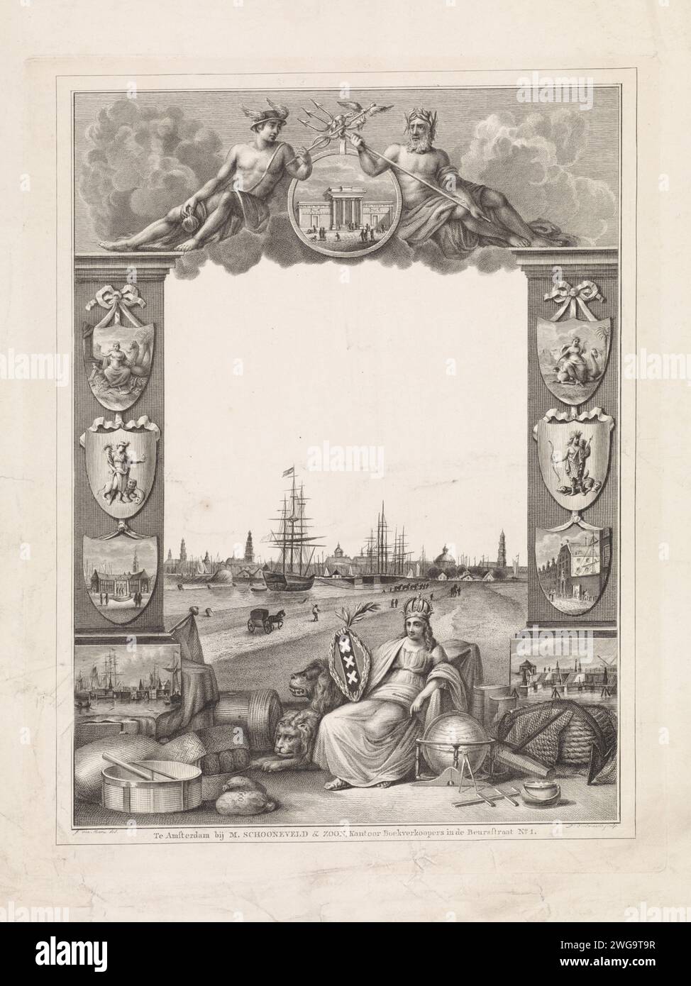 Framing with Amsterdam city virgin and a view of Amsterdam, Daniël ...