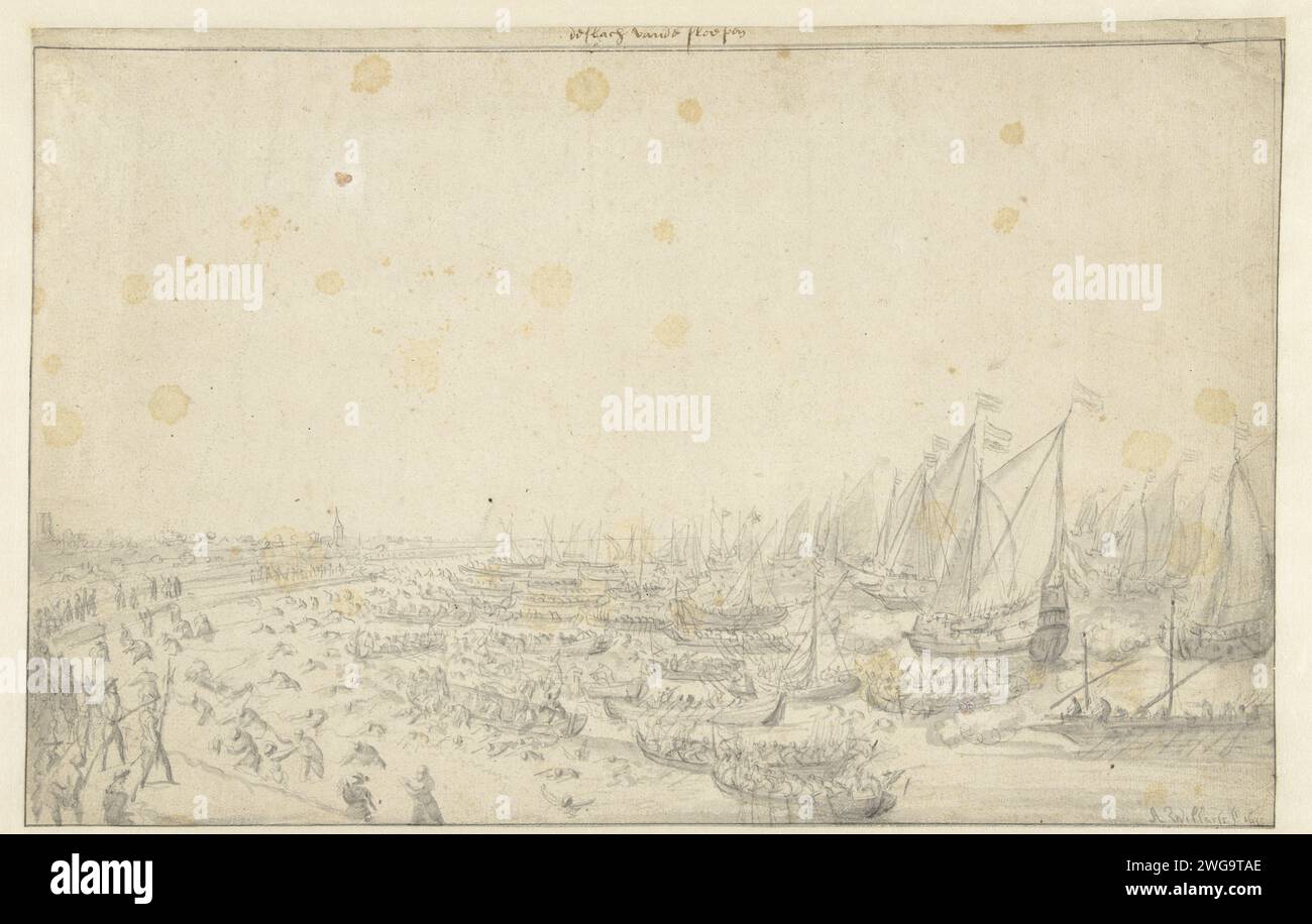 De Battle of the Slaak, Abraham Willaerts, 1633 drawing paper. pencil ...