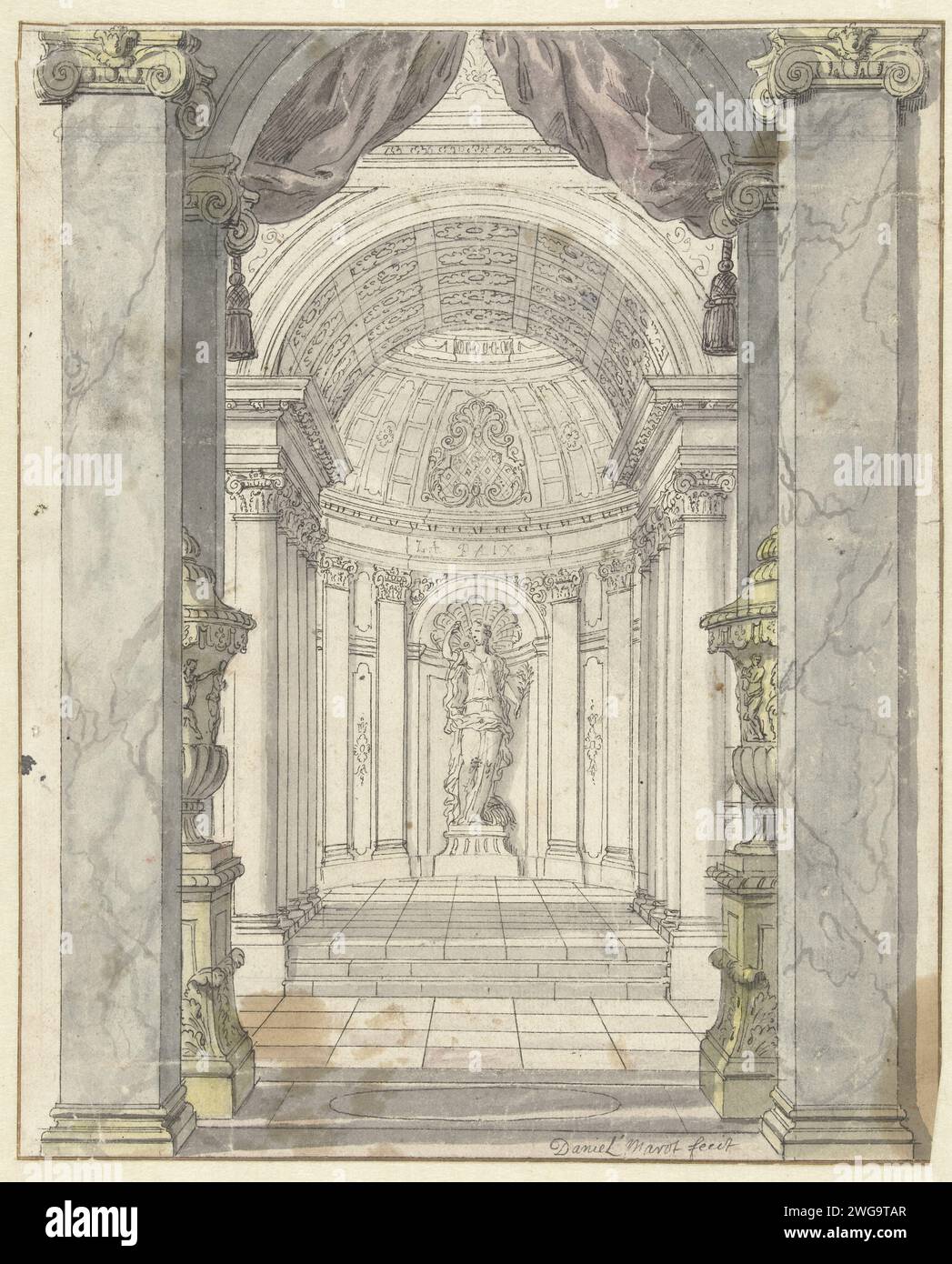 Face through a porch and column row, Daniël Marot (I), 1672 - 1752 ...