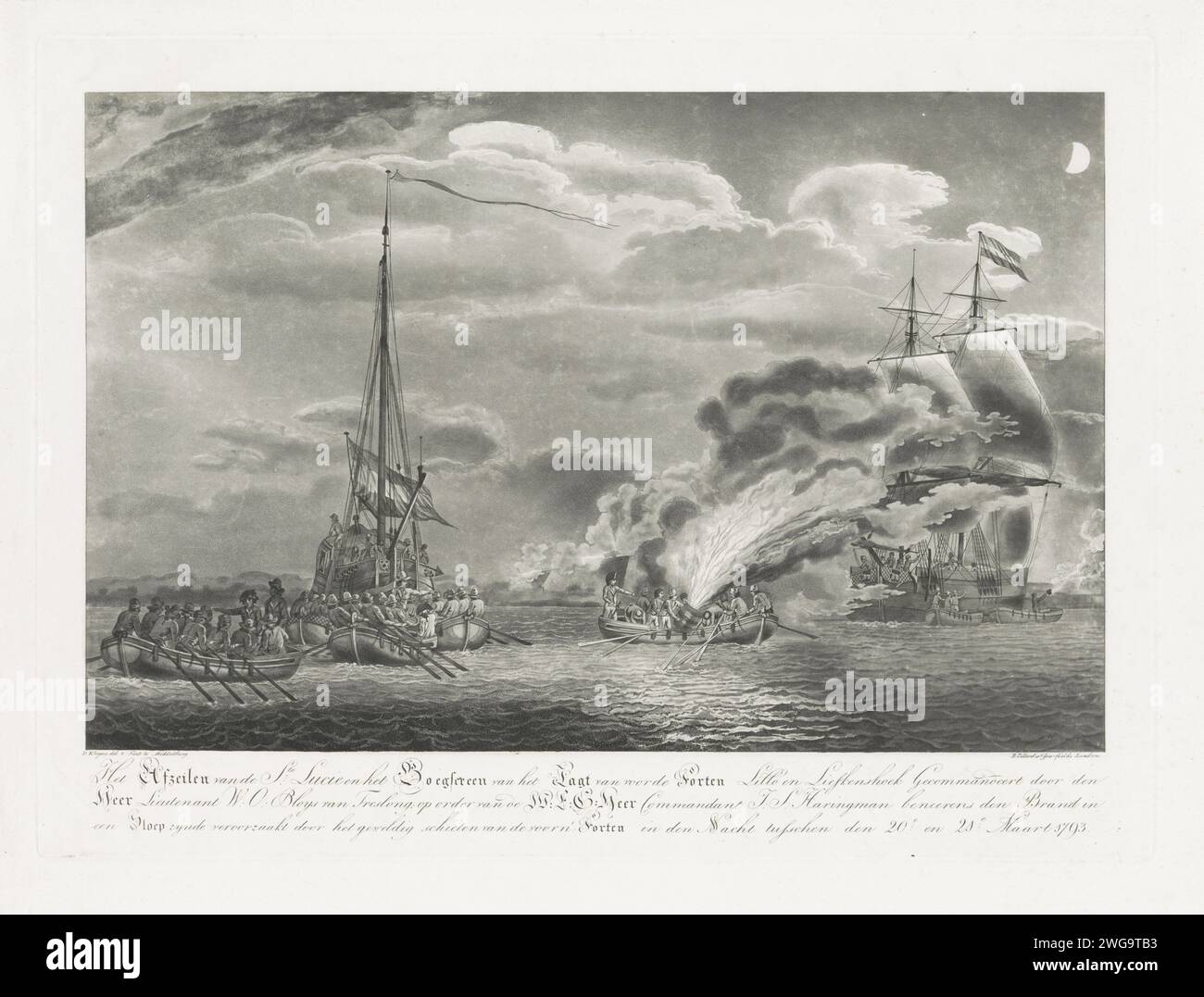 Sailing of the conquered French gunboat ste. Lucie, 1793, Robert ...