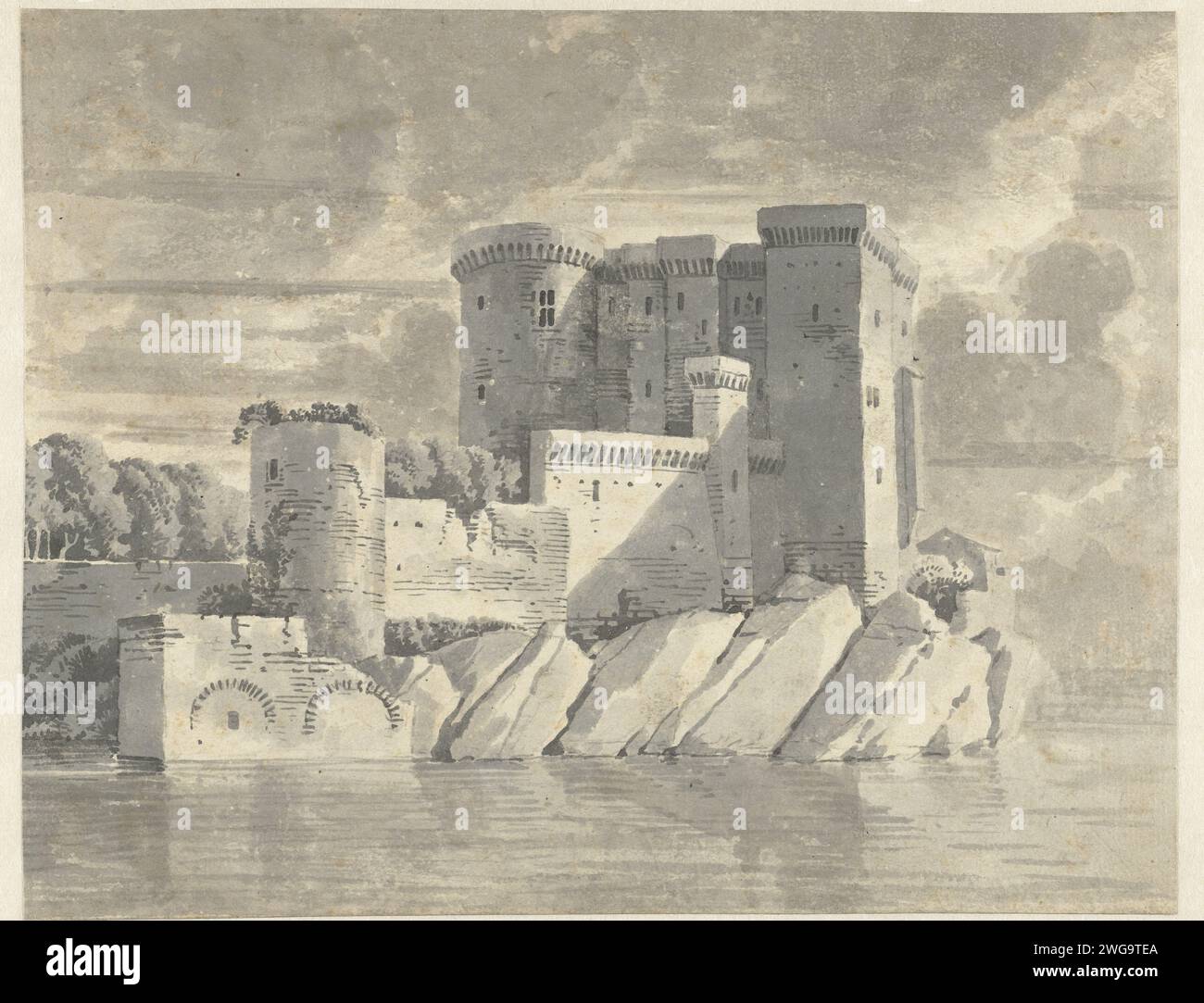 Castle on Rotsen aan Water, Anonymous, 1600 - 1699 drawing paper brush ...