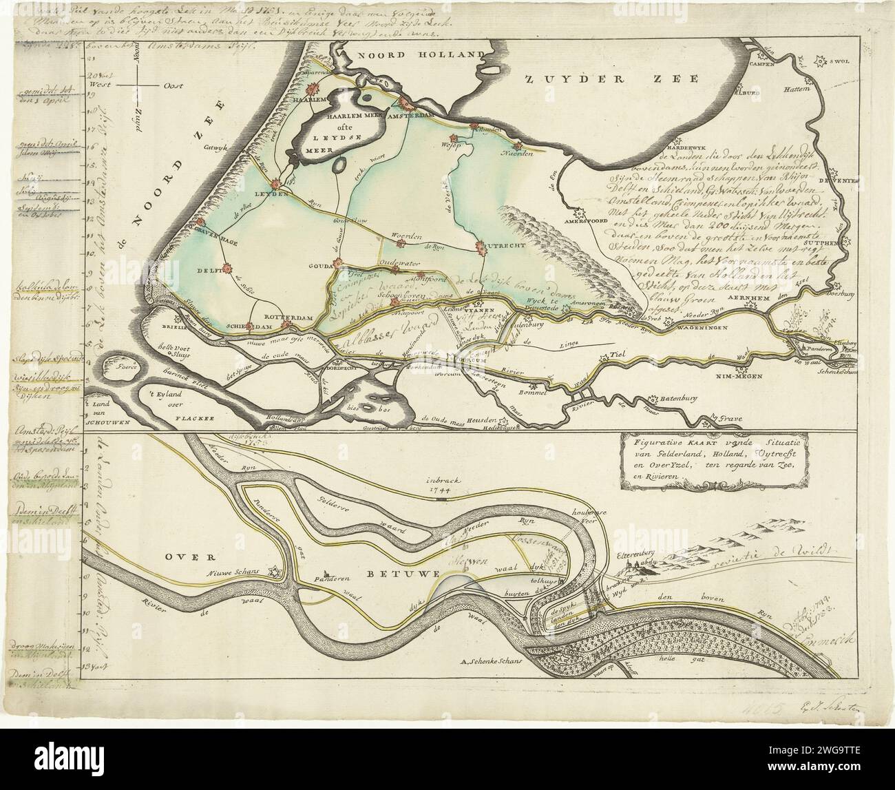 Map of the High Water on the Lekdijken, March 1751, 1751 print Map of ...