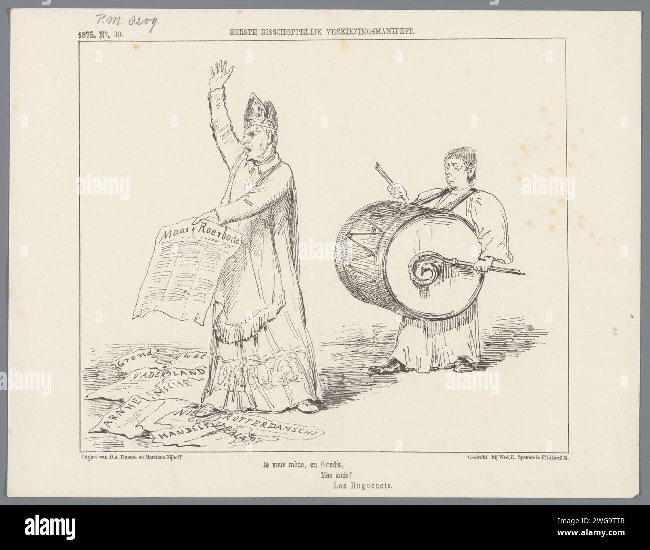 Cartoon in which a bishop tramples the liberal newspapers, 1875, 1875 ...
