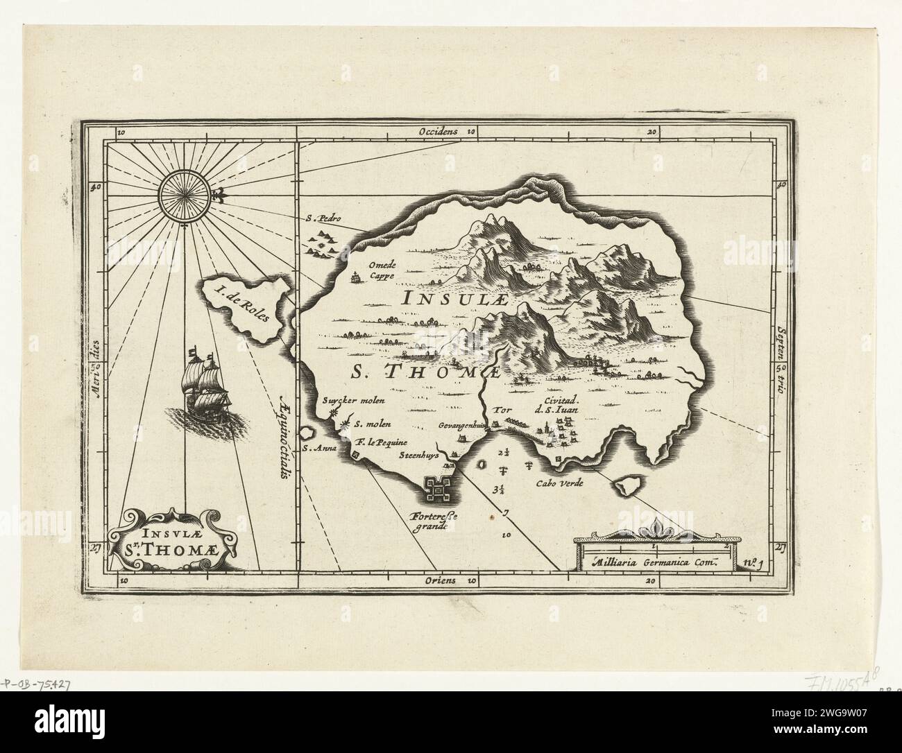 Map of the island of São Tomé, 1602, 1644 - 1646 print Map of the ...