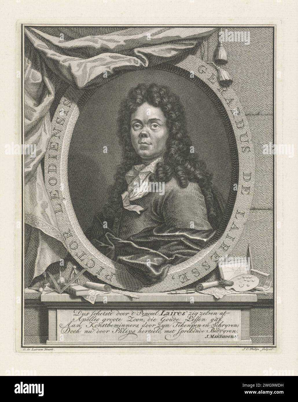 Portret van Gerard de Lairesse, Jan Caspar Philips, After Gerard de ...