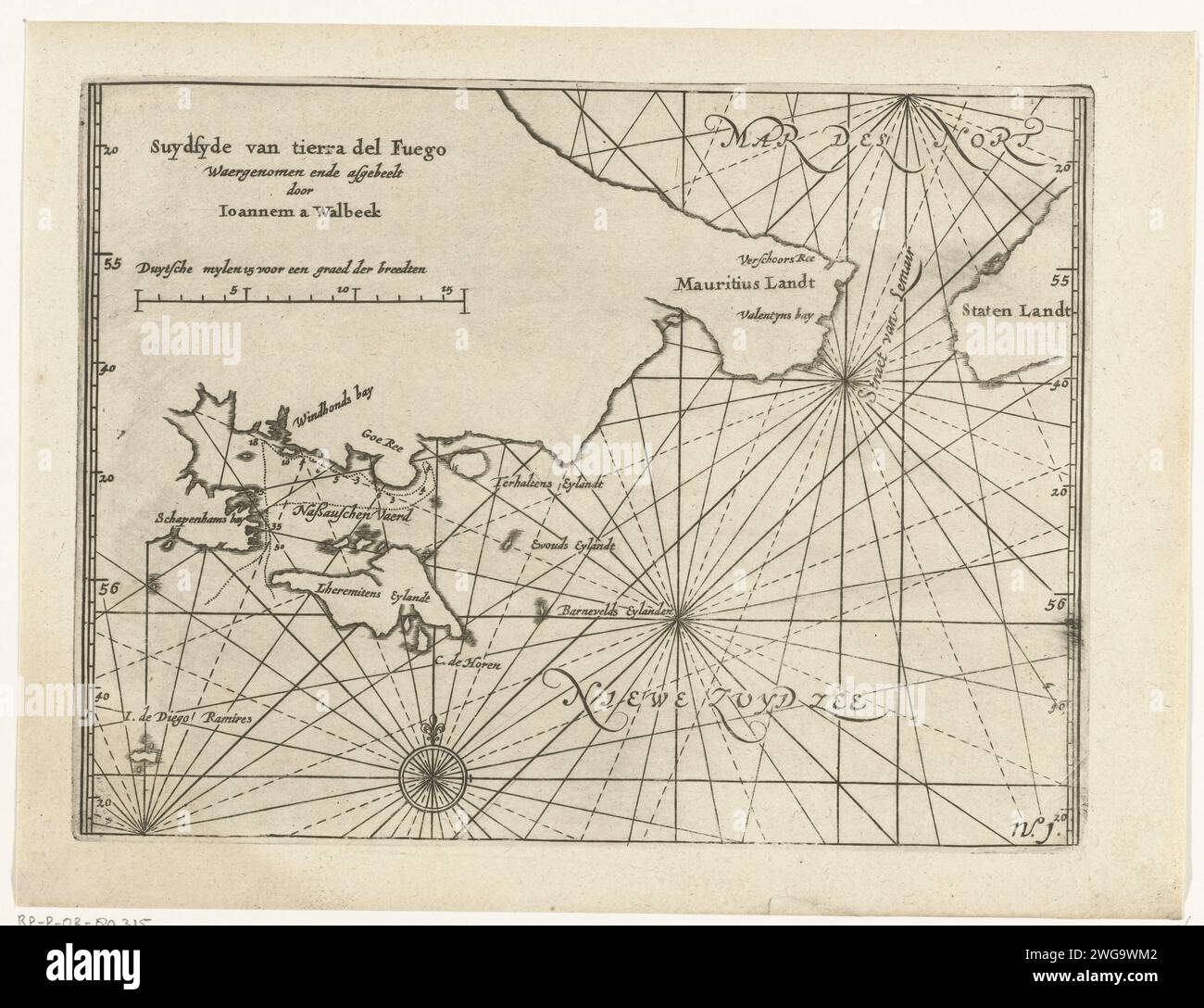 Map of the Strait of Le Maire, 1624, 1644 - 1646 print Map of the South ...
