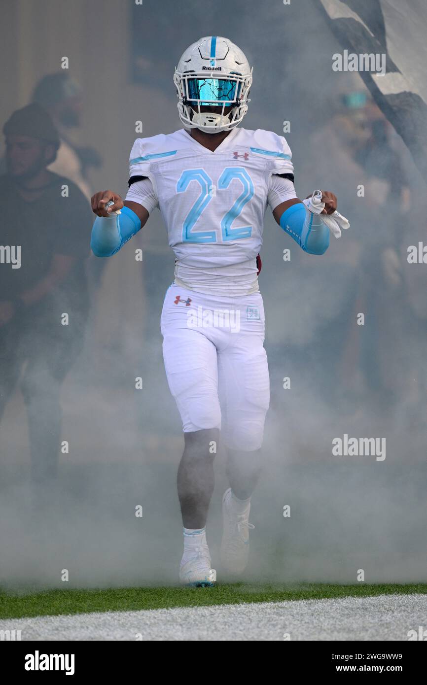 Team Ice defensive back Ryan Mack (22) runs onto the field during ...