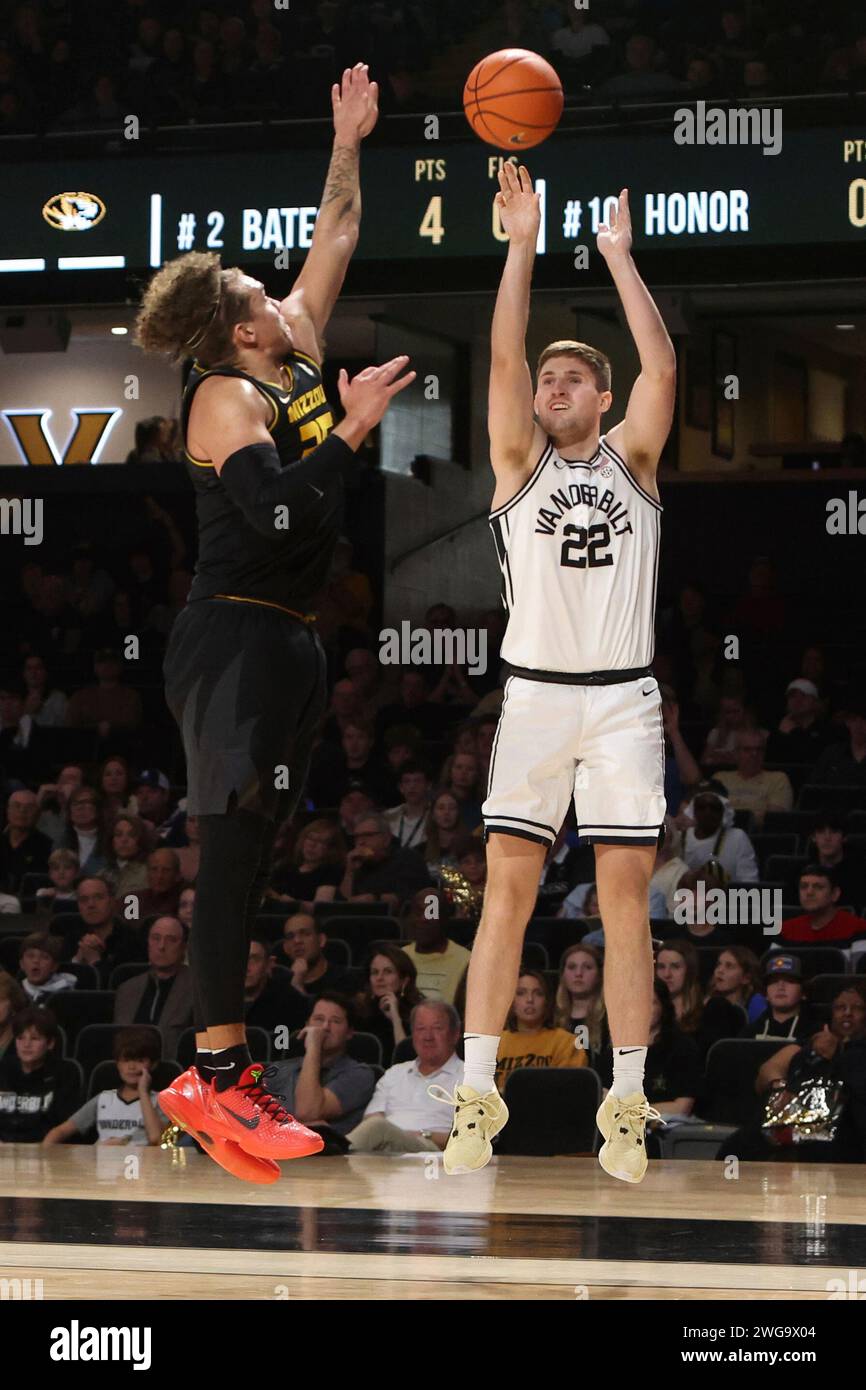 NASHVILLE, TN - FEBRUARY 03: Vanderbilt Commodores guard Graham Calton (22) shoots a 3-pointer ...