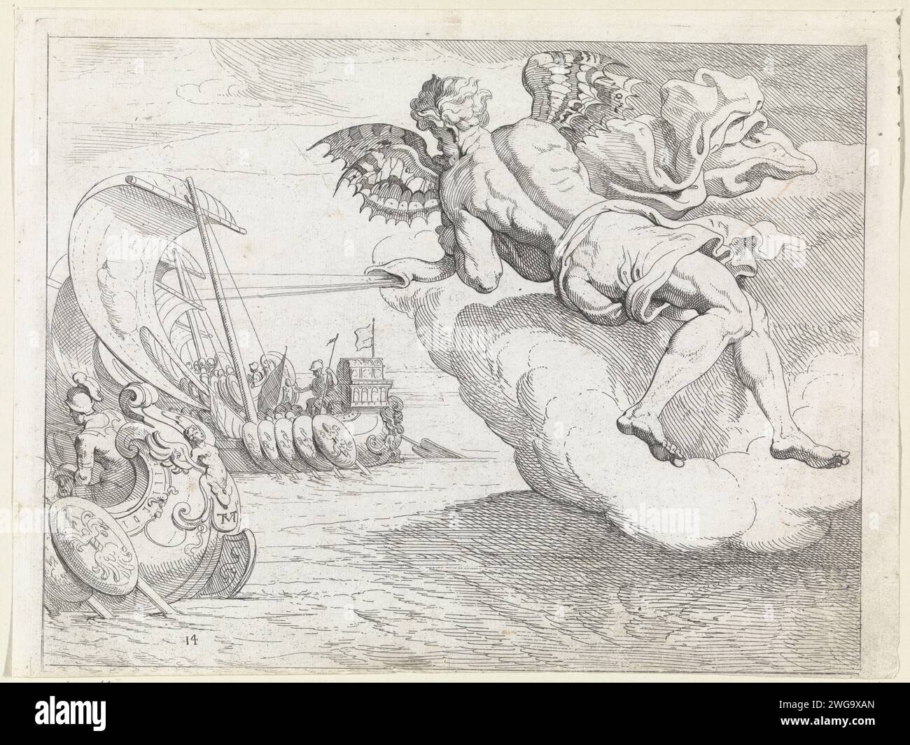 Zephyrus blows the ship of Odysseus Vooruit, Theodoor van Thulden ...