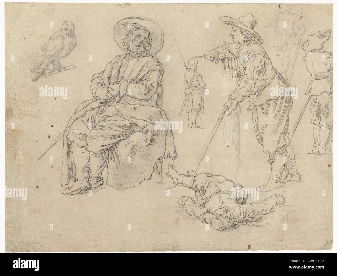 Sitting old man, Abraham Bloemaert, 1625 - 1629 drawing paper. ink ...