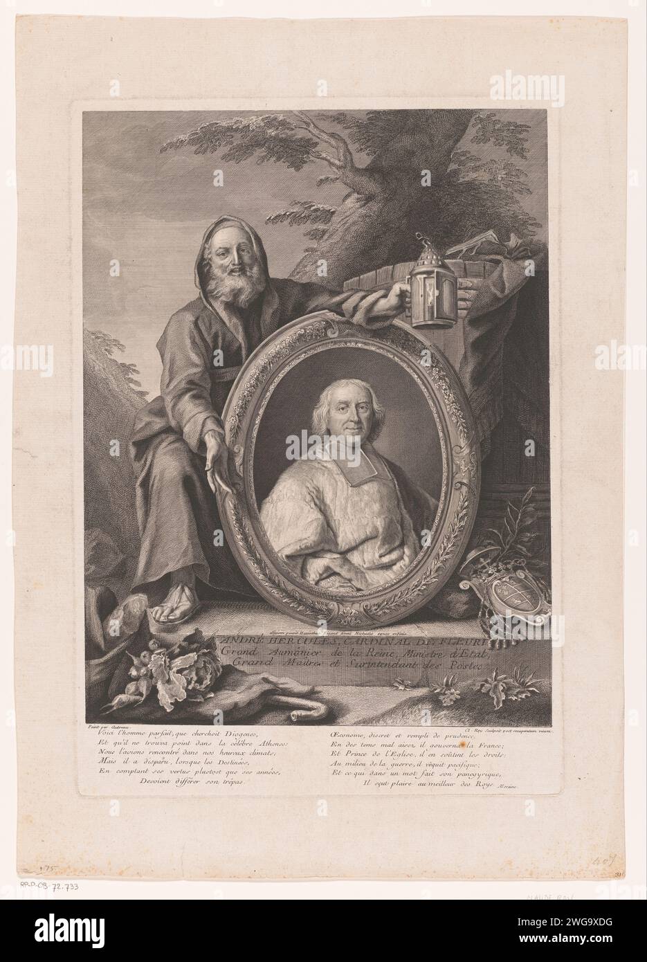 Portrait of André -Hercule de Fleury, shown by Diogenes, Claude Roy ...