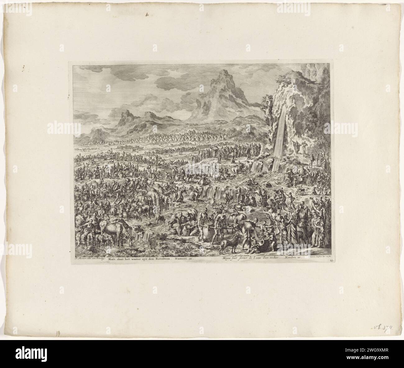 Moses hits water from the rock, Jan Luyken, 1708 print Moses has hit ...