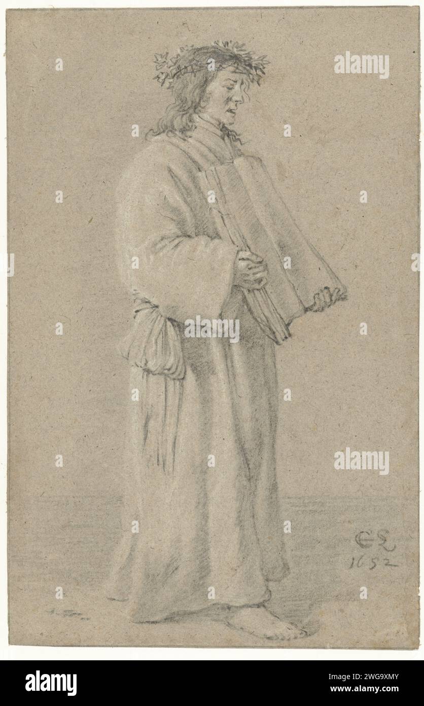 Louwered poet, Cornelis Saftleven, 1652 drawing Standing man with ...