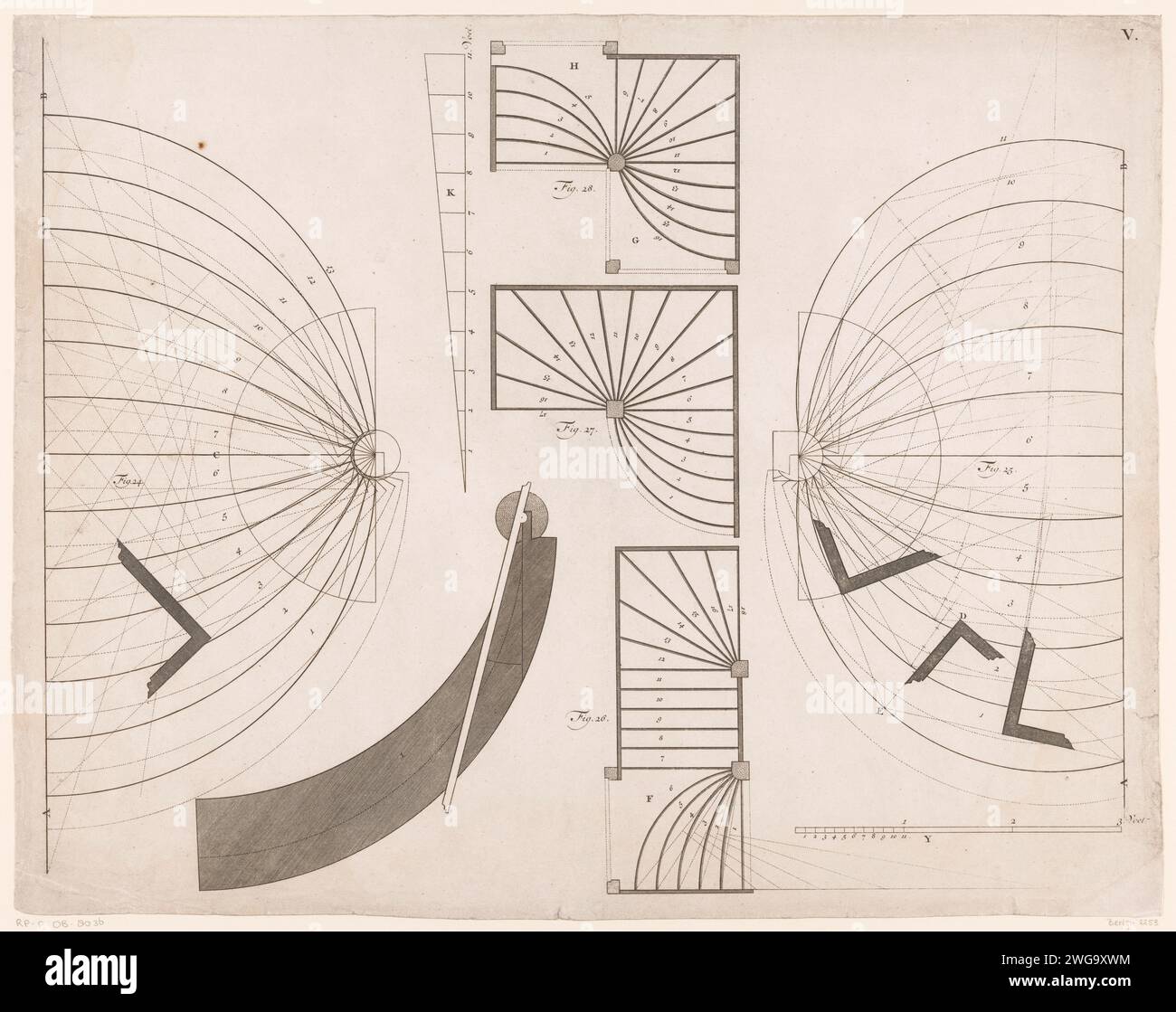 Technical drawings of stairs, Jan Schenk, After Tieleman van der Horst ...