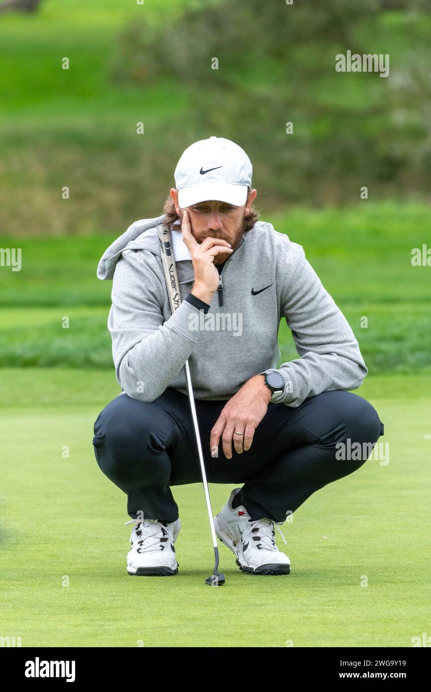 PEBBLE BEACH, CA - FEBRUARY 03: Tommy Fleetwood thinks about his first ...