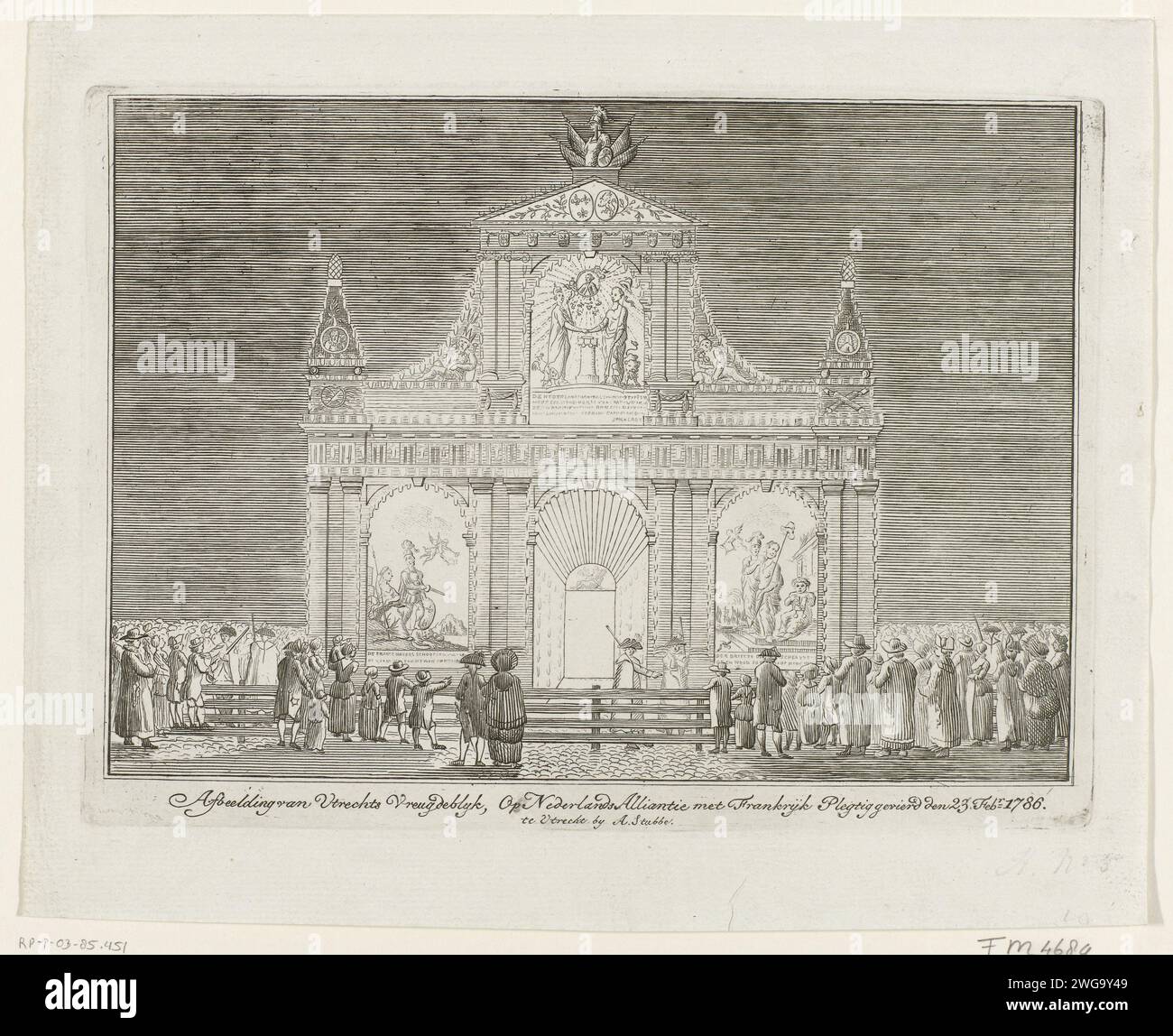 Illuminated triumph gate at the celebration of the Alliance with France ...