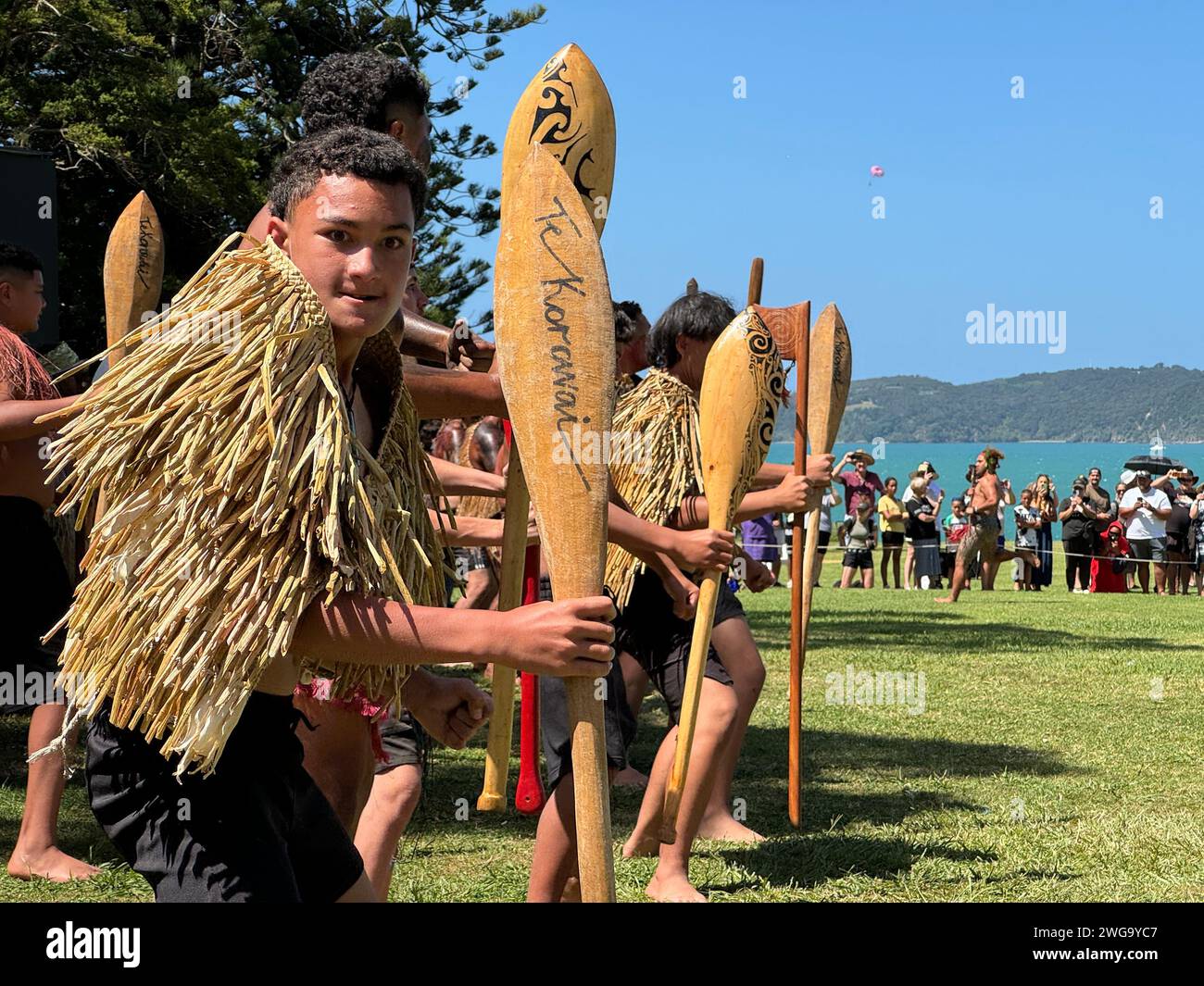 Australia. 04th Feb, 2024. Members of the local tribe, Ngapuhi, perform a haka to welcome the ...