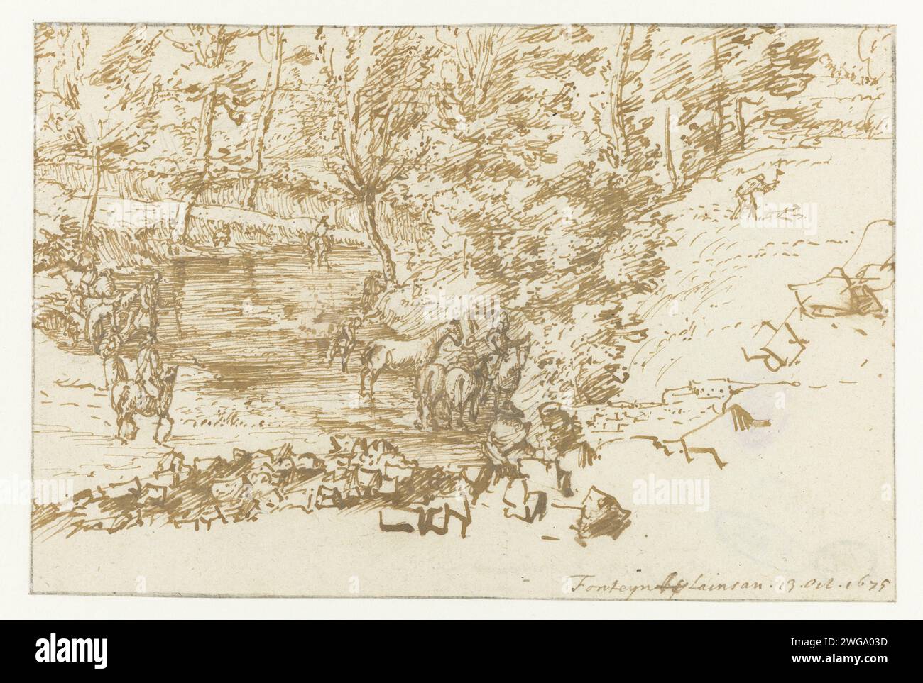 Lincent, Constantijn Huygens (II), 1675 drawing paper. ink pen land ...