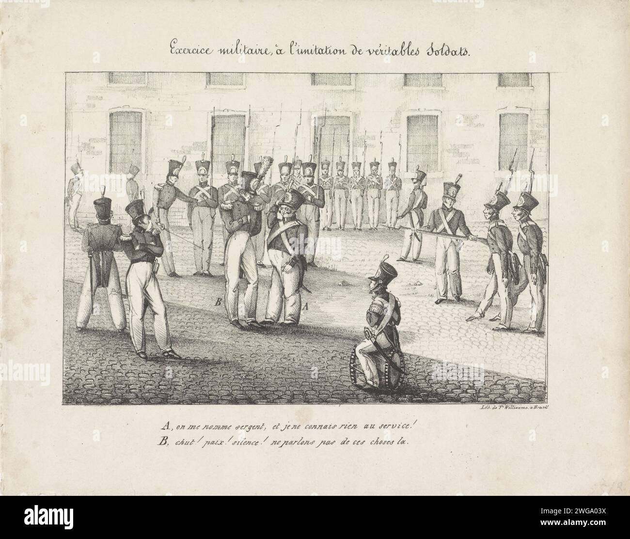 Cartoon on the military exercises in the Belgian militia, 1827-1828 ...