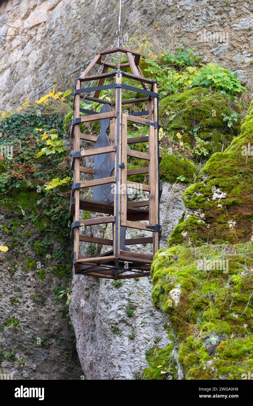 Medieval cage on the town wall for offenders, Sulzbach-Rosenberg, Upper ...