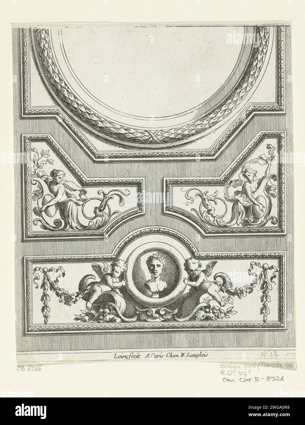 Half ceiling, 1634 - 1703 print Half of a narrow rectangular ceiling ...