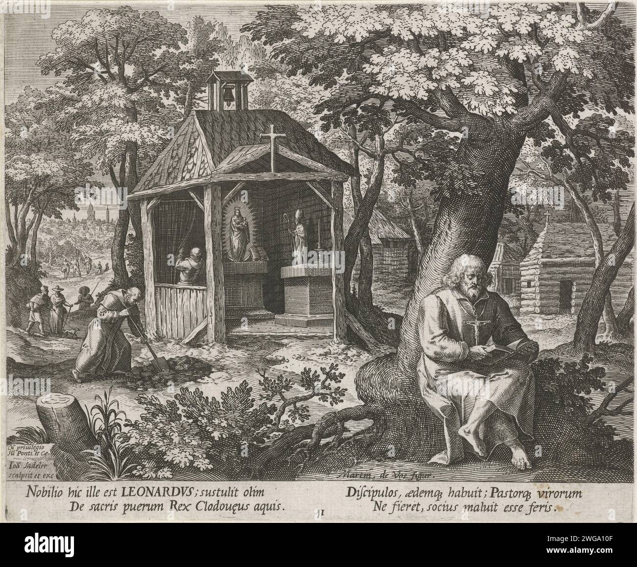 Holy Leonardus as a recluse, Johann Sadeler (I), After Maerten de Vos ...