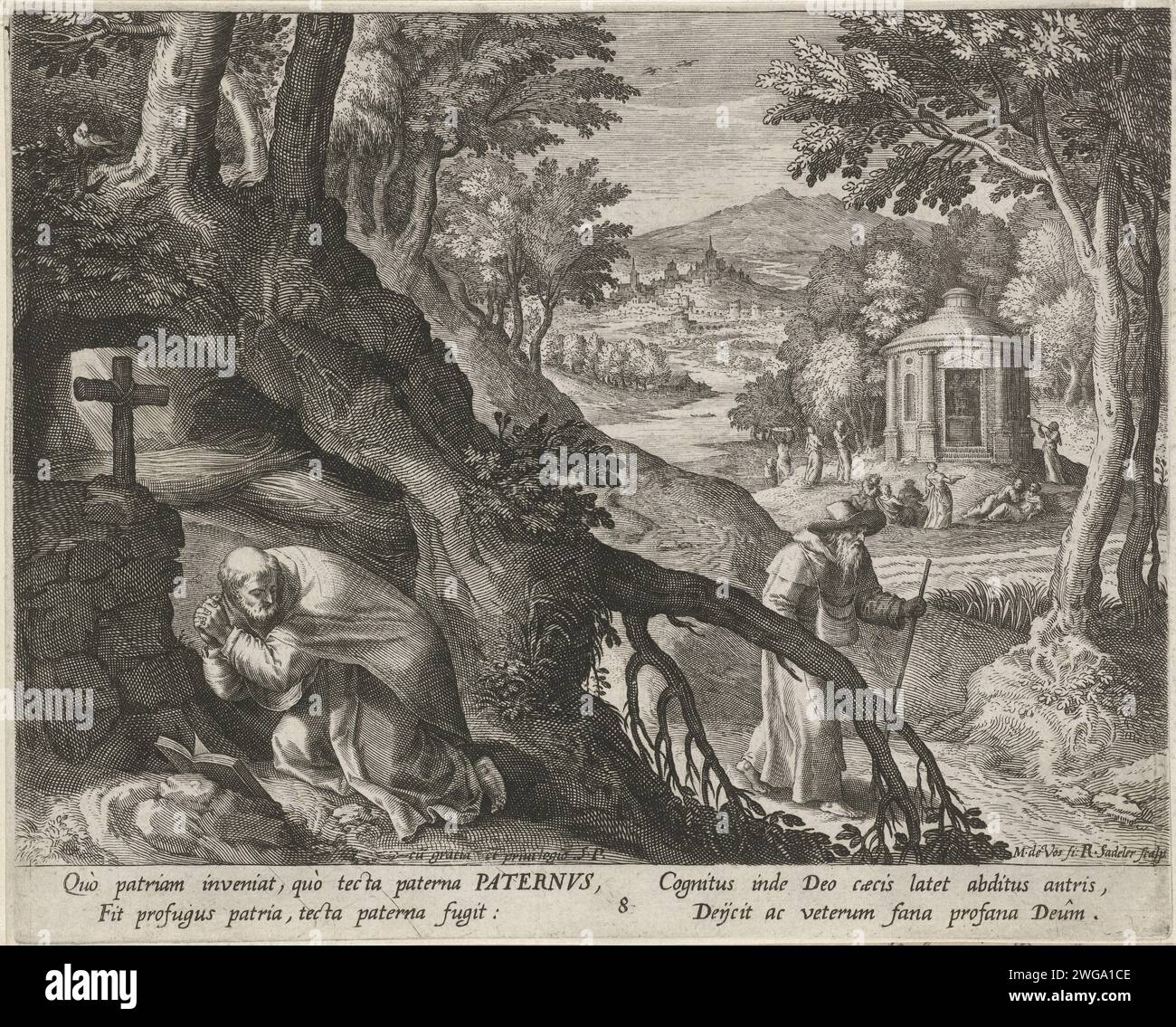 Holy Paternus as a recluse, Raphaël Sadeler (I), After Maerten de Vos ...
