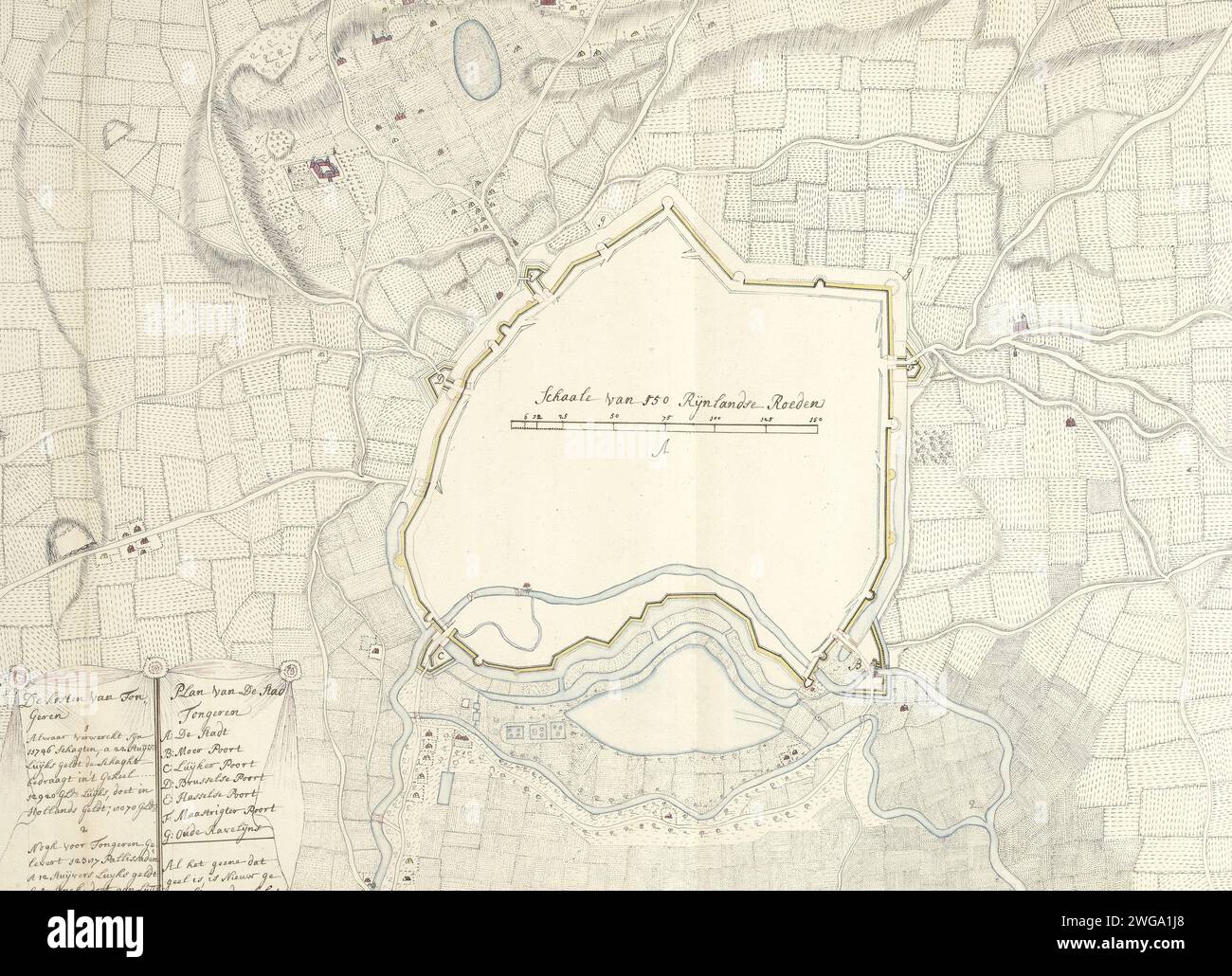 Map of Tongeren, ca. 1701-1715, 1701 - 1715 drawing Map of the reinforcements around the city of ...
