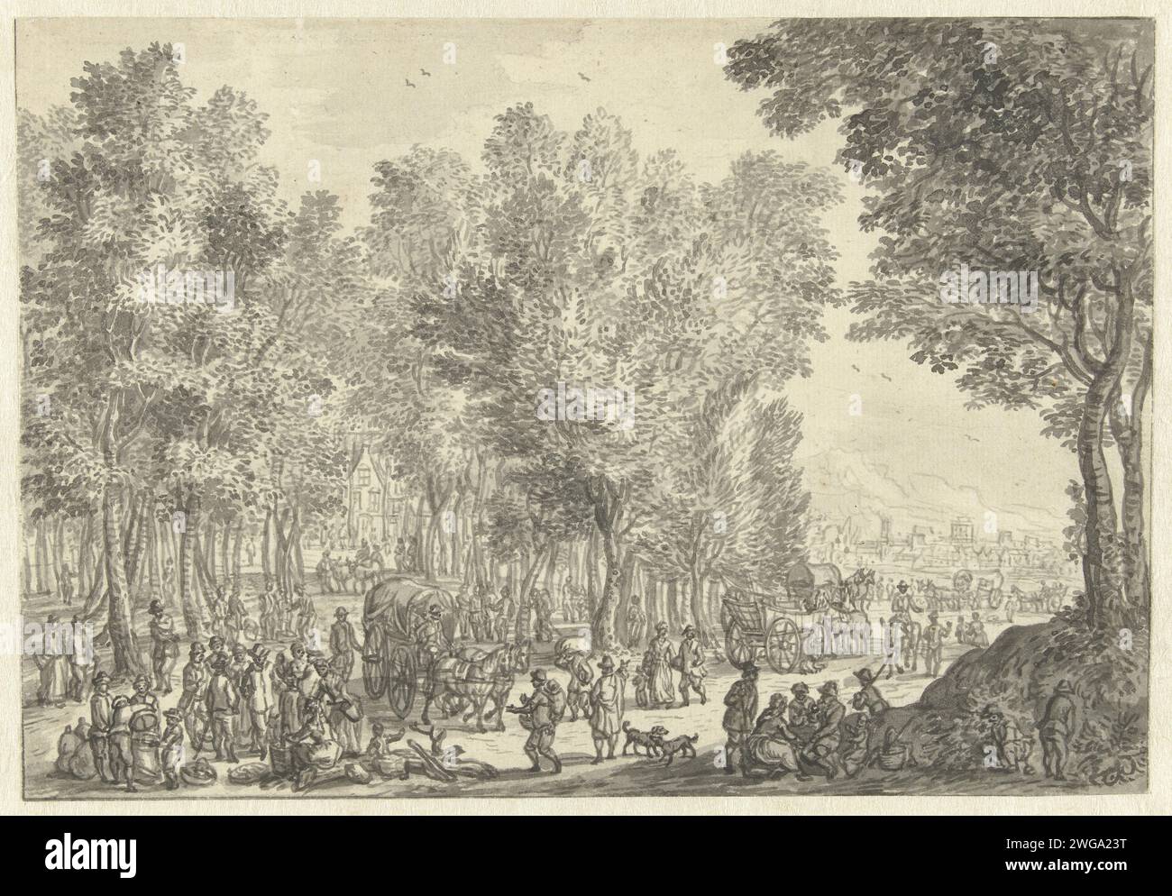 Annual fair under Trees, Hendrik Soukens, 1700 drawing paper brush ...