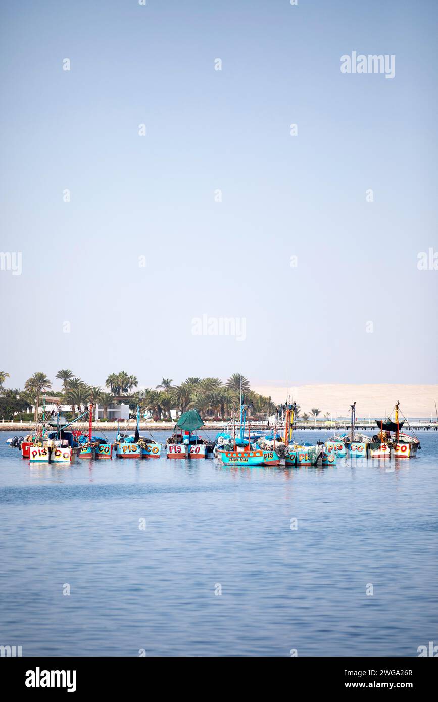 Colourful fishing boats in the bay of Paracas, Reserva Nacional de ...
