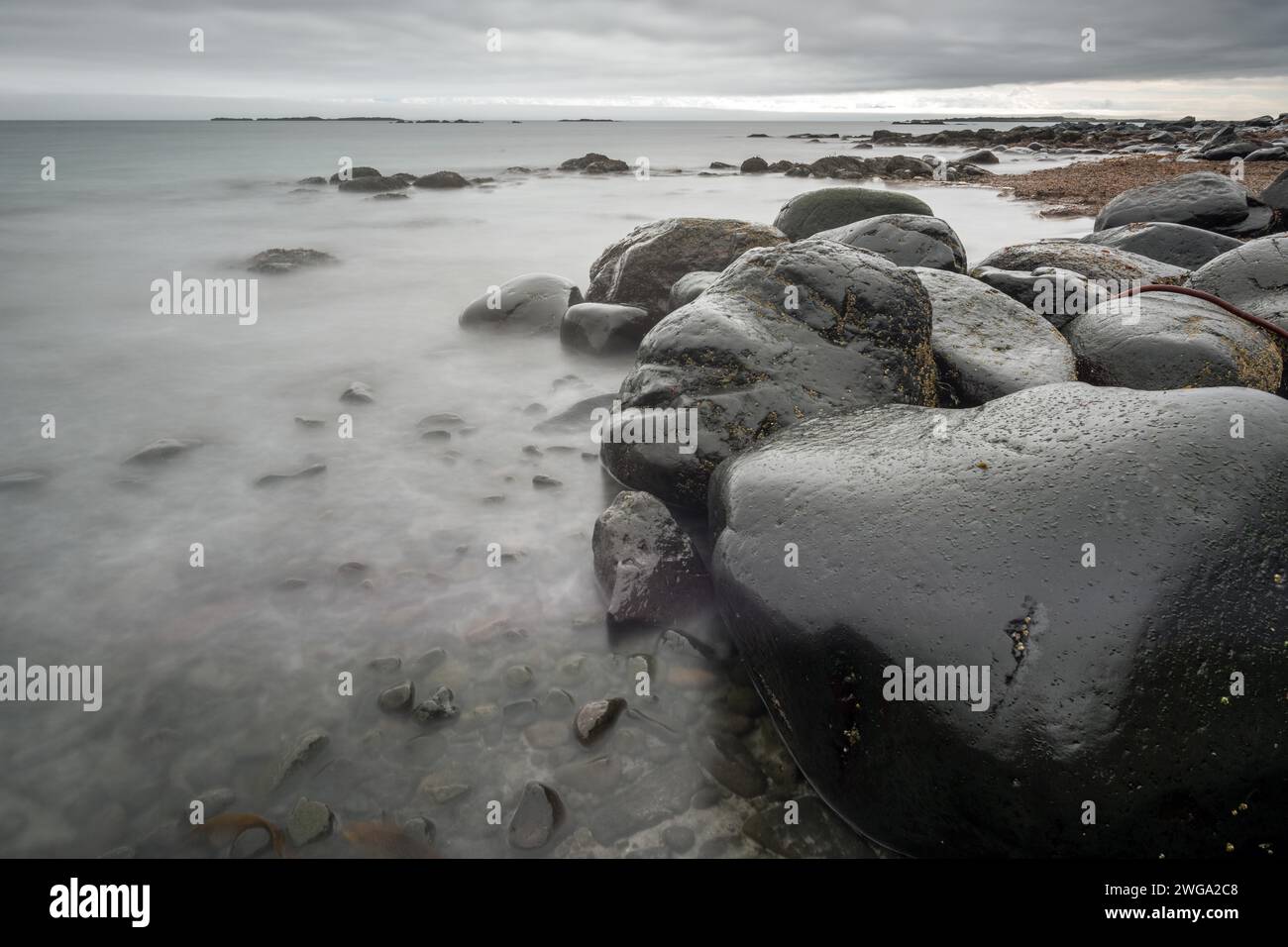 Rocky coast, Reykjarfjoerour, Strandir, Arnes, Westfjords, Iceland ...