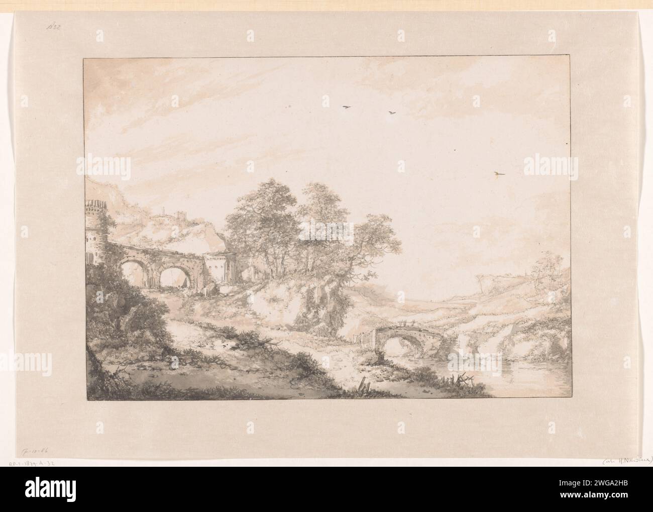 Mountainous landscape with a stone bridge and wall, Herman Naiwincx ...