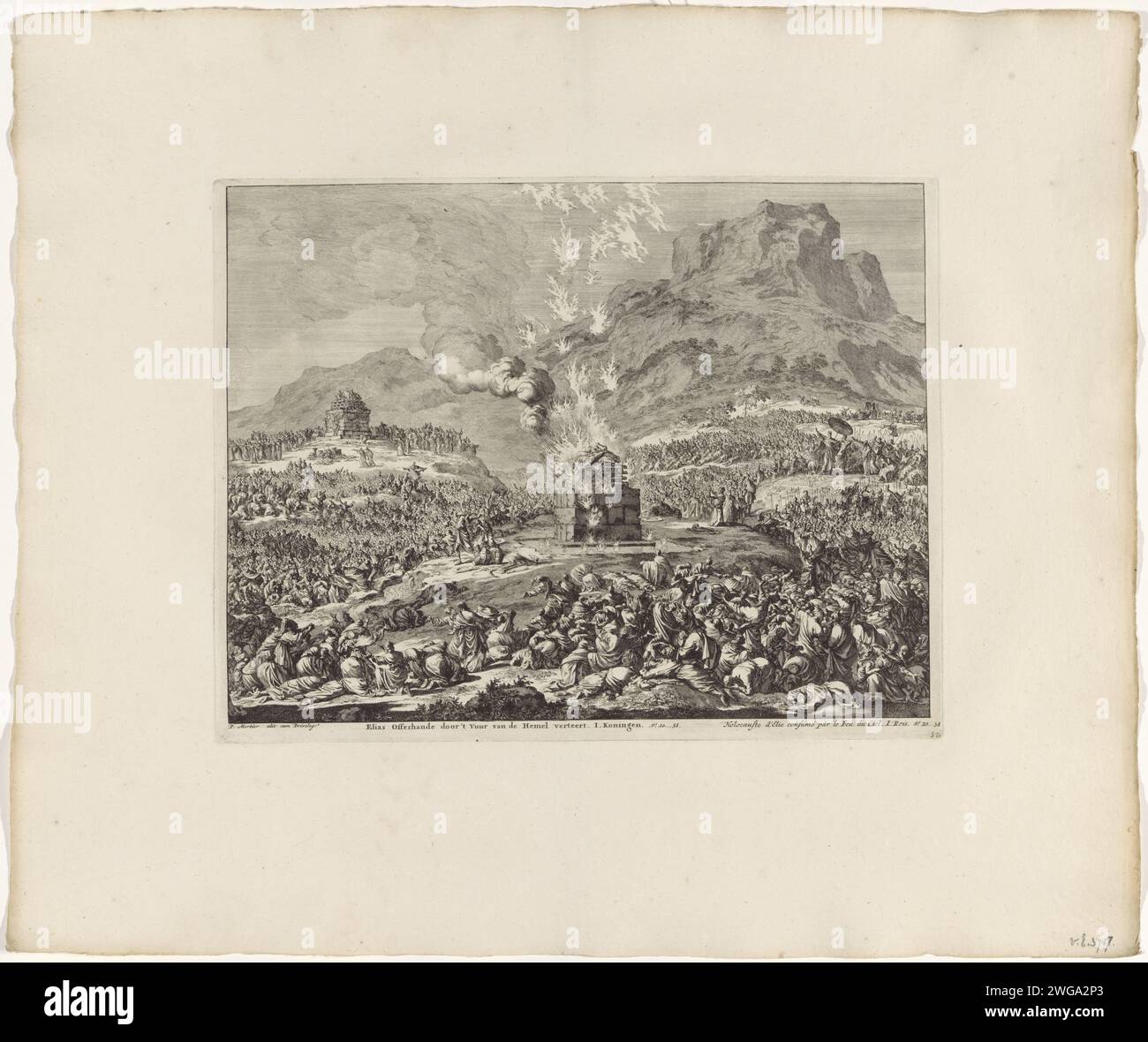 Sacrifice from Elijah decorated by fire, Jan Luyken, 1708 print The ...