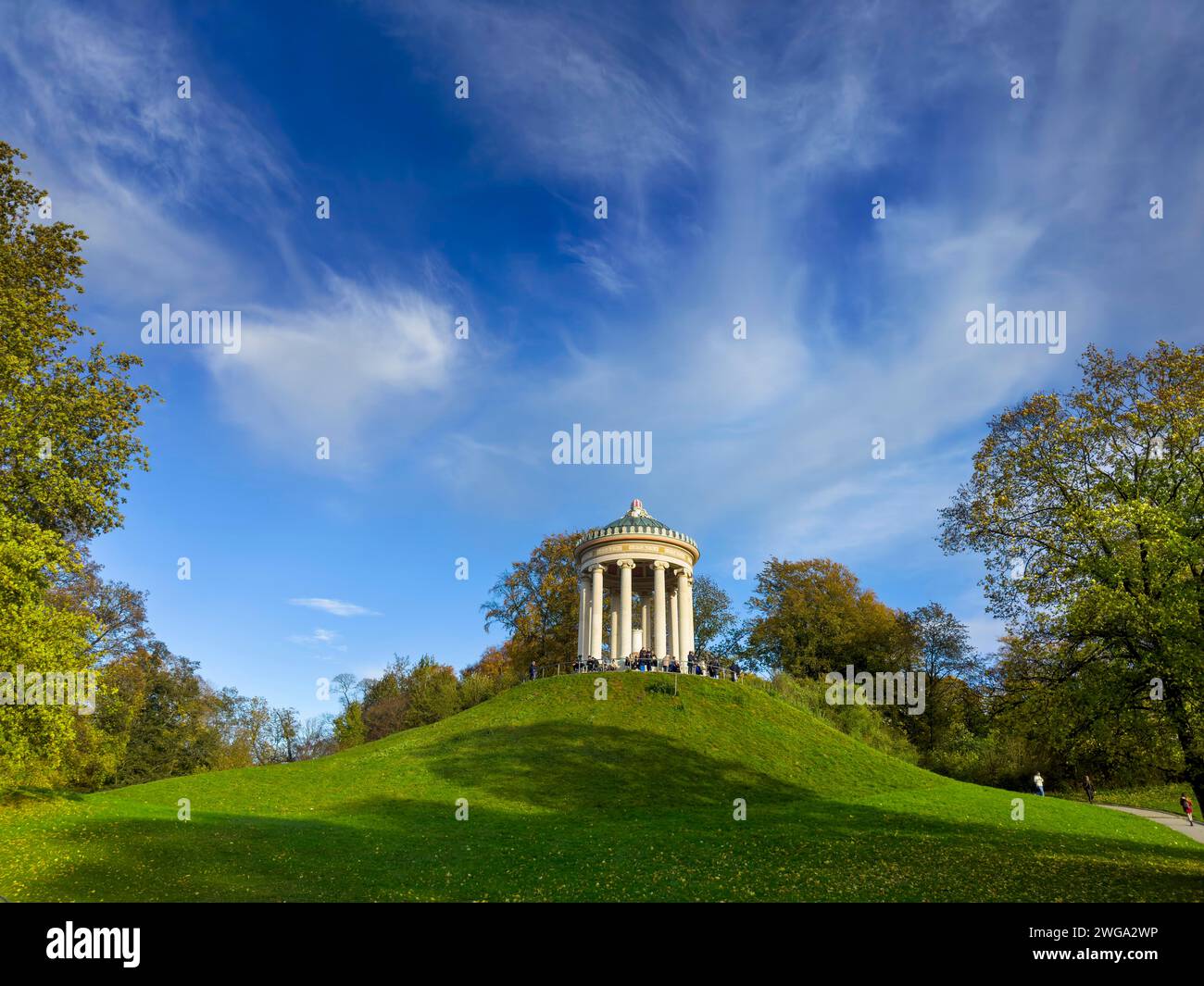 English Garden with Monopteros in autumn, dynamic cloud structure ...