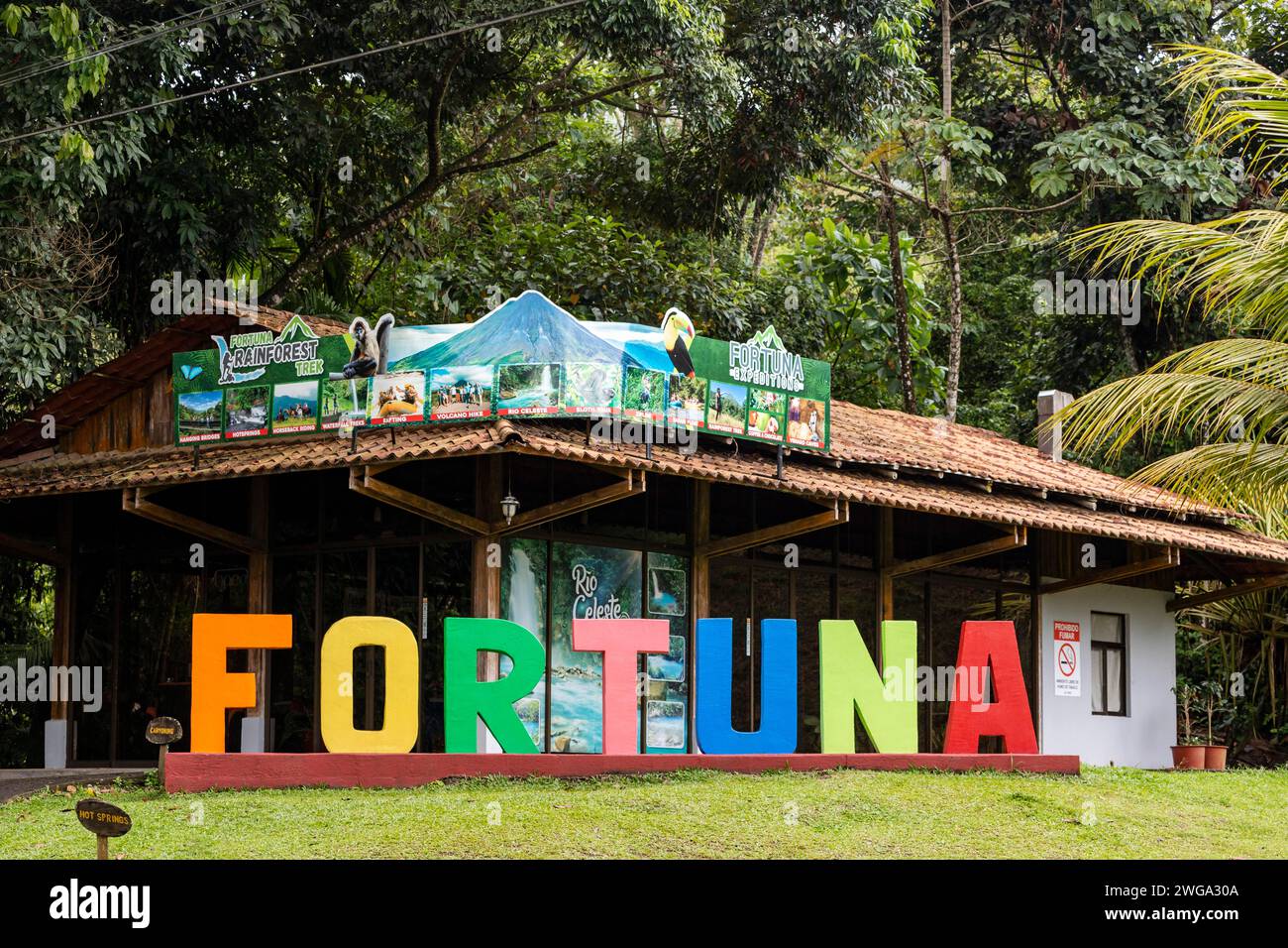 Building at Fortuna Waterfall, Costa Rica, Central America, Central ...