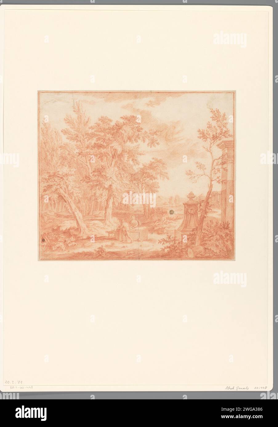 Arcadian landscape with figures and antique ruins, Abraham Genoels ...