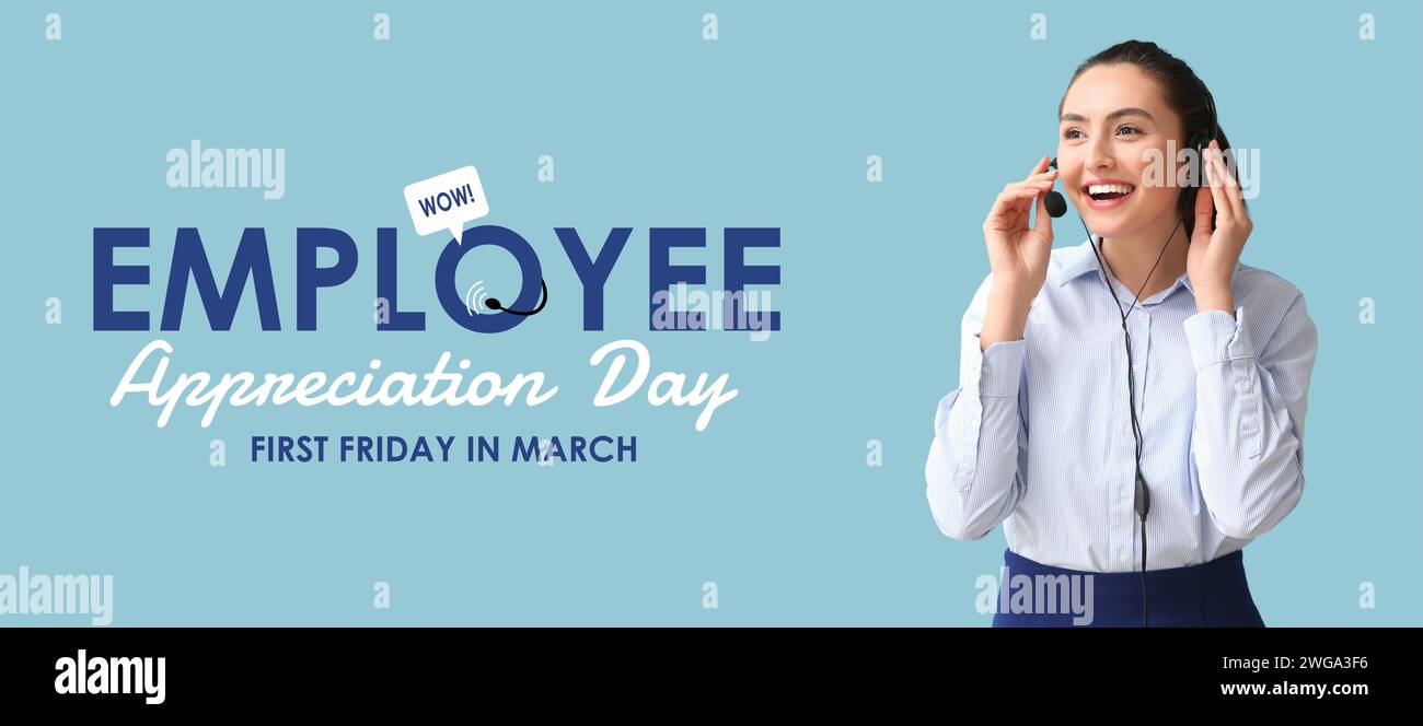 Festive banner for Employee Appreciation Day with young businesswoman ...