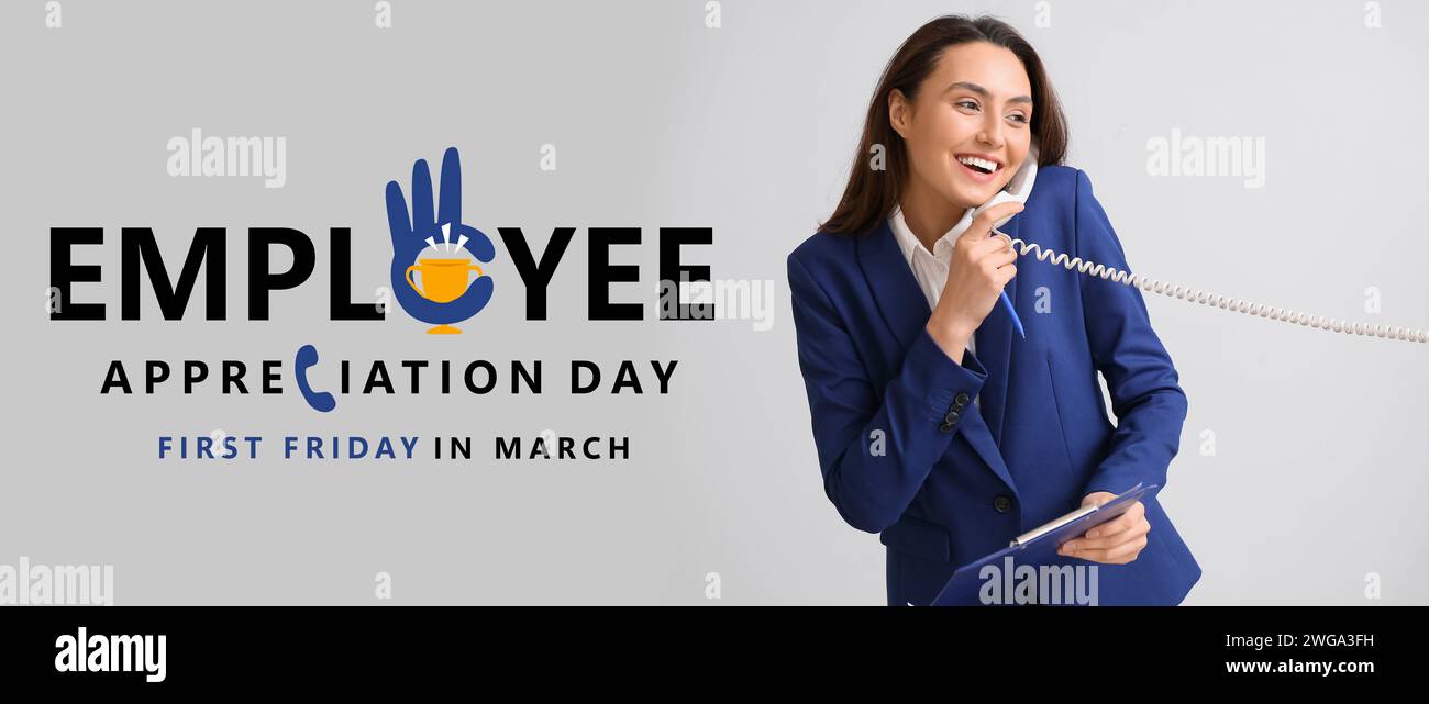 Festive banner for Employee Appreciation Day with young businesswoman ...