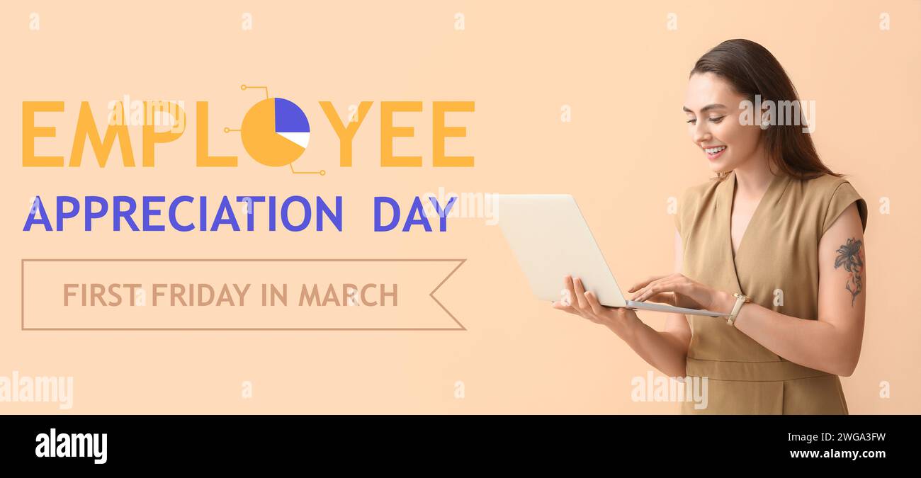 Festive banner for Employee Appreciation Day with young businesswoman ...