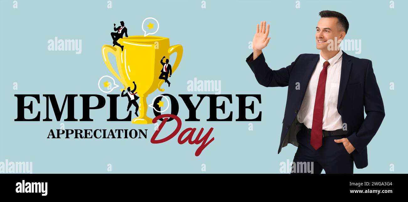 Festive banner for Employee Appreciation Day with young businessman ...