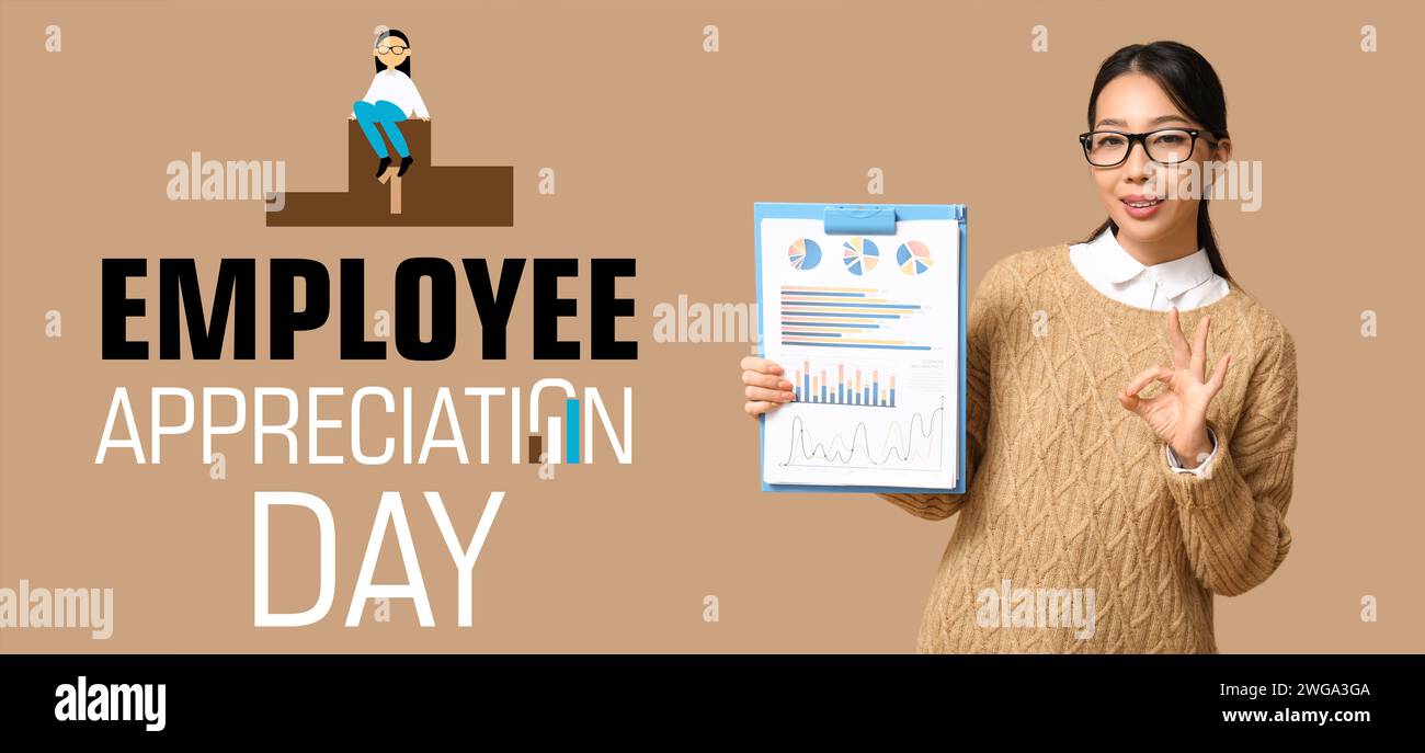 Festive banner for Employee Appreciation Day with Asian businesswoman ...
