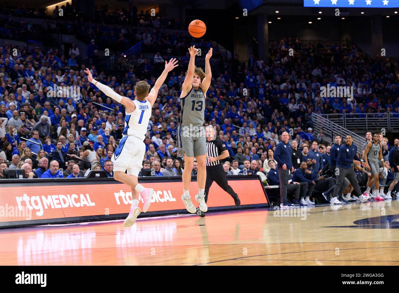 OMAHA, NE - FEBRUARY 02: Butler Bulldogs guard Finley Bizjack (13 ...