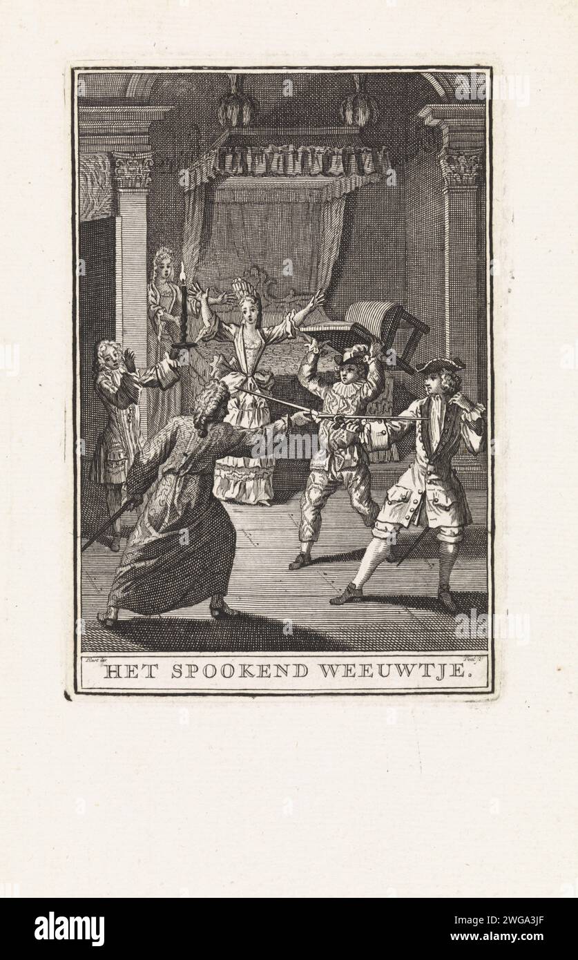 Fight in sleeping room, Matthijs Pool, After Bernard Picart, 1712 print ...