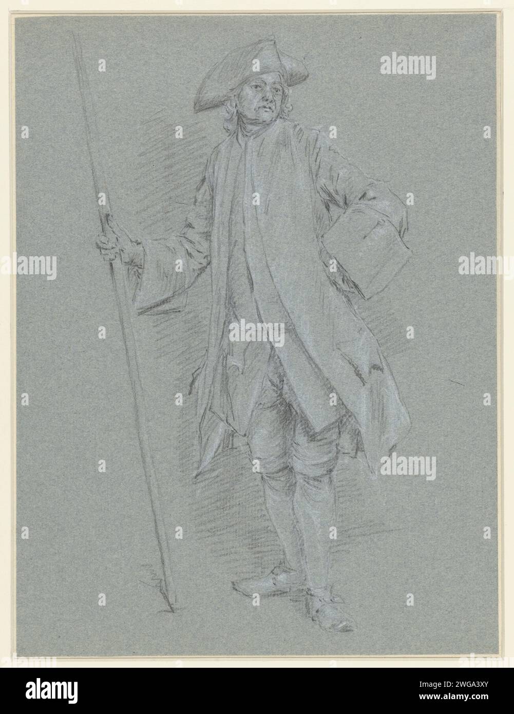 Standing man with stab, anonymous, 1700 - 1800 drawing Standing man with stab, in the hand a ...