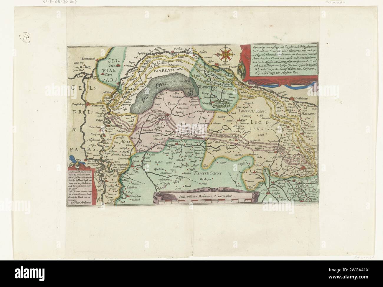 Map with the tour of Maurits by Brabant, 1602, 1612 - 1624 print Map on ...
