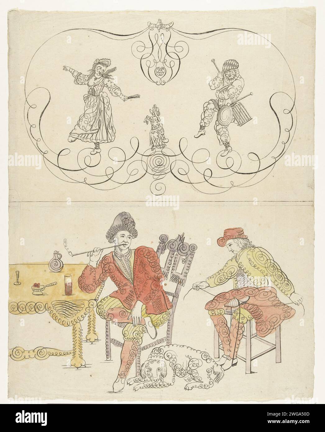 Curious figures of dancers with a dog and a smoker and a shoelapper, ca ...