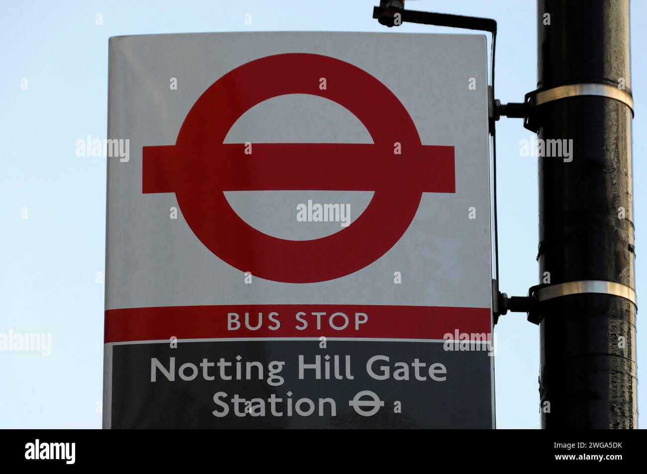 Bus Stop sign, Notting Hill, London, England, Great Britain Stock Photo ...