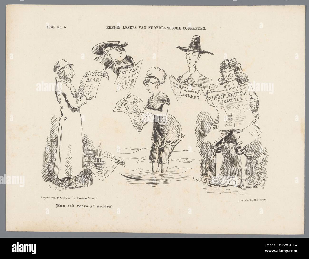 Cartoon on the different types of current readers, 1870, 1870 print ...
