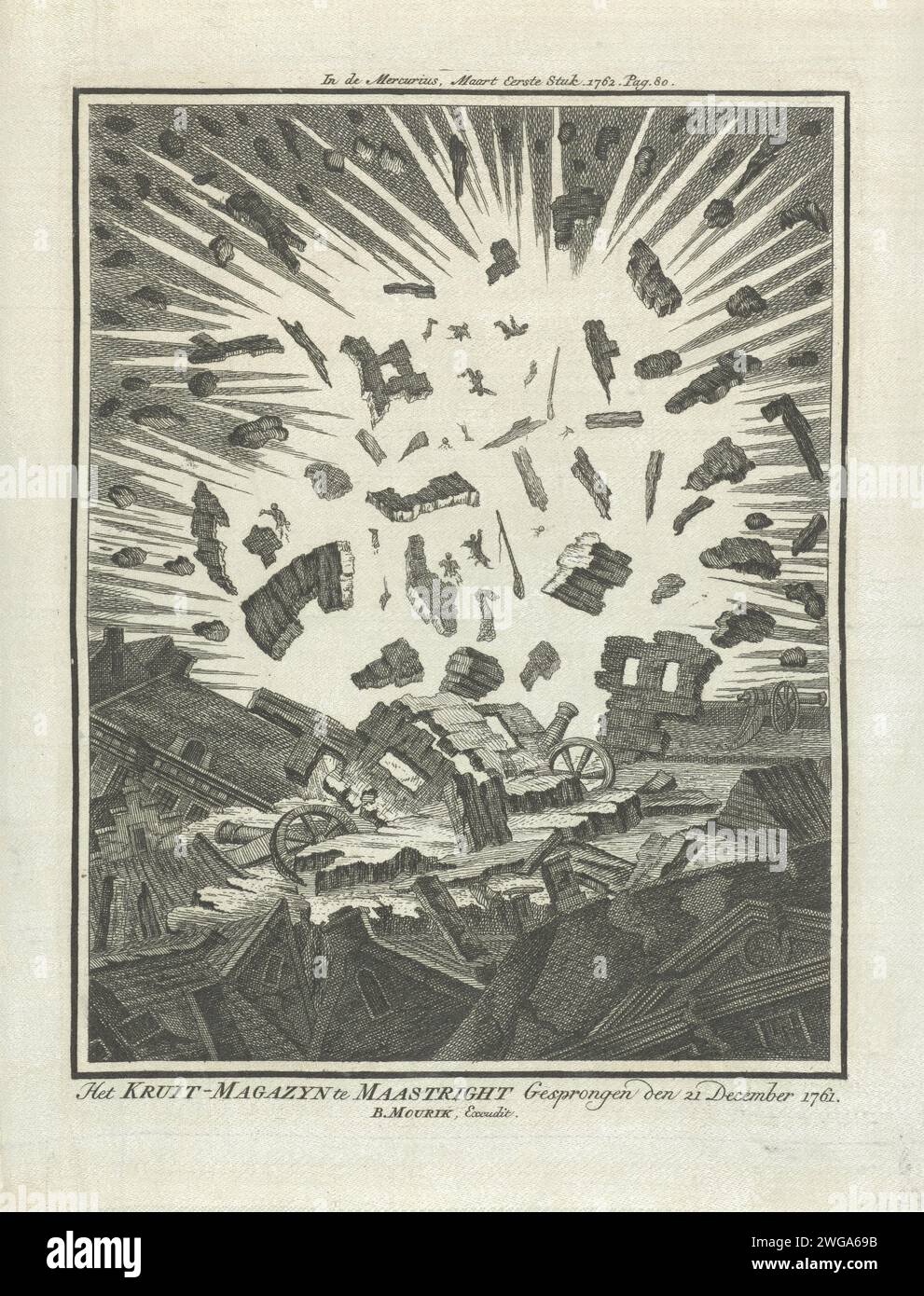 Explosion of the powder magazine in Maastricht, 1761, 1762 print The ...