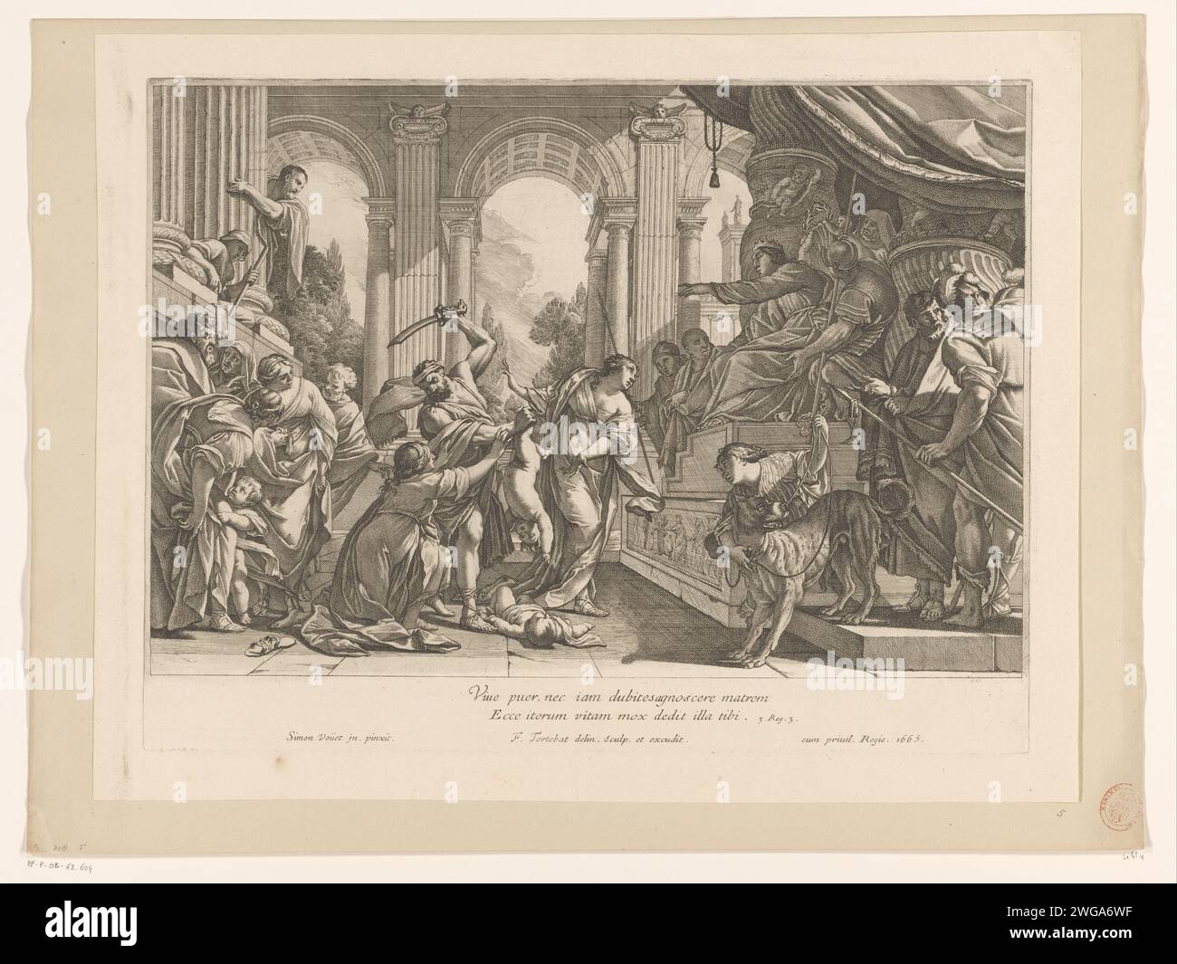 Judgment of Solomo, François Tortebat, After Simon Vouet, 1665 print ...